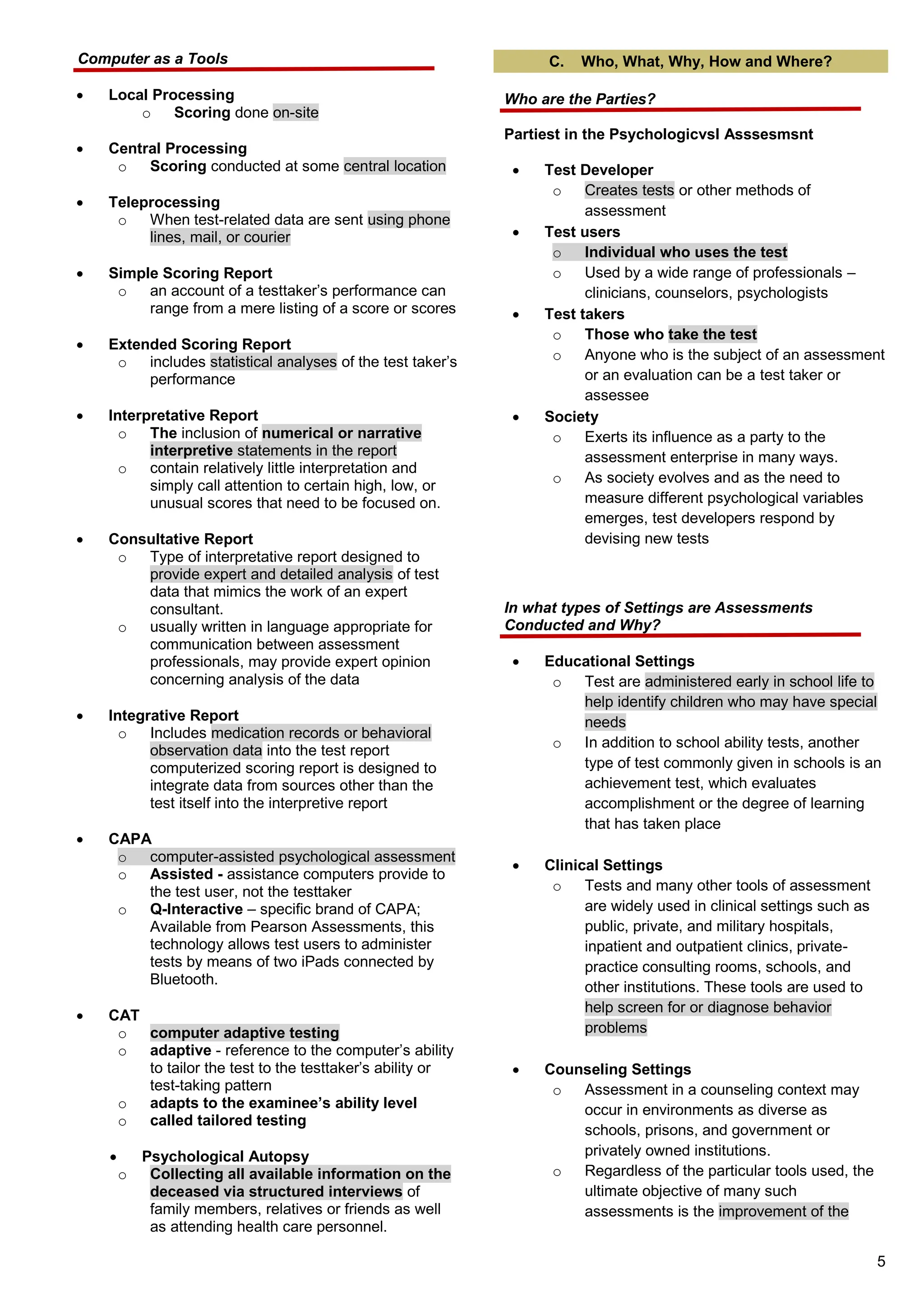 CHAPTER 1 - PSYCHOLOGICAL ASSESSMENT COHEN BOOK | DOCX