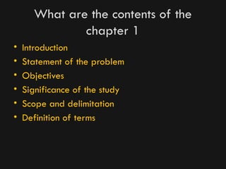 ARCHITECTURAL RESEARCH CHAPTER ONE FORMAT | PPTX