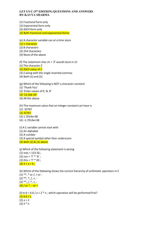 LET US C (5th EDITION) CHAPTER 1 ANSWERS | PDF