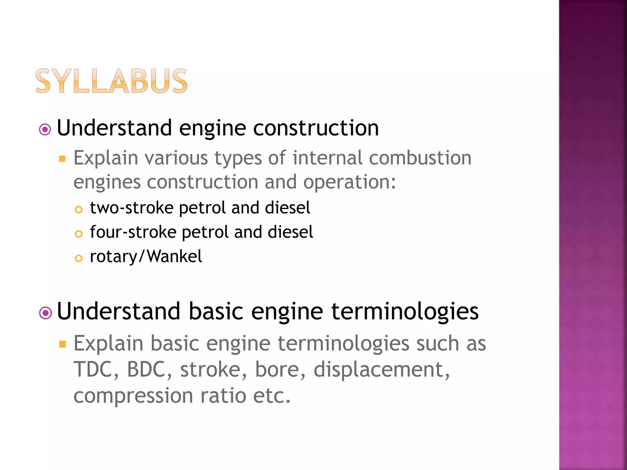 Chapter 1 engine components and classification | PPTX