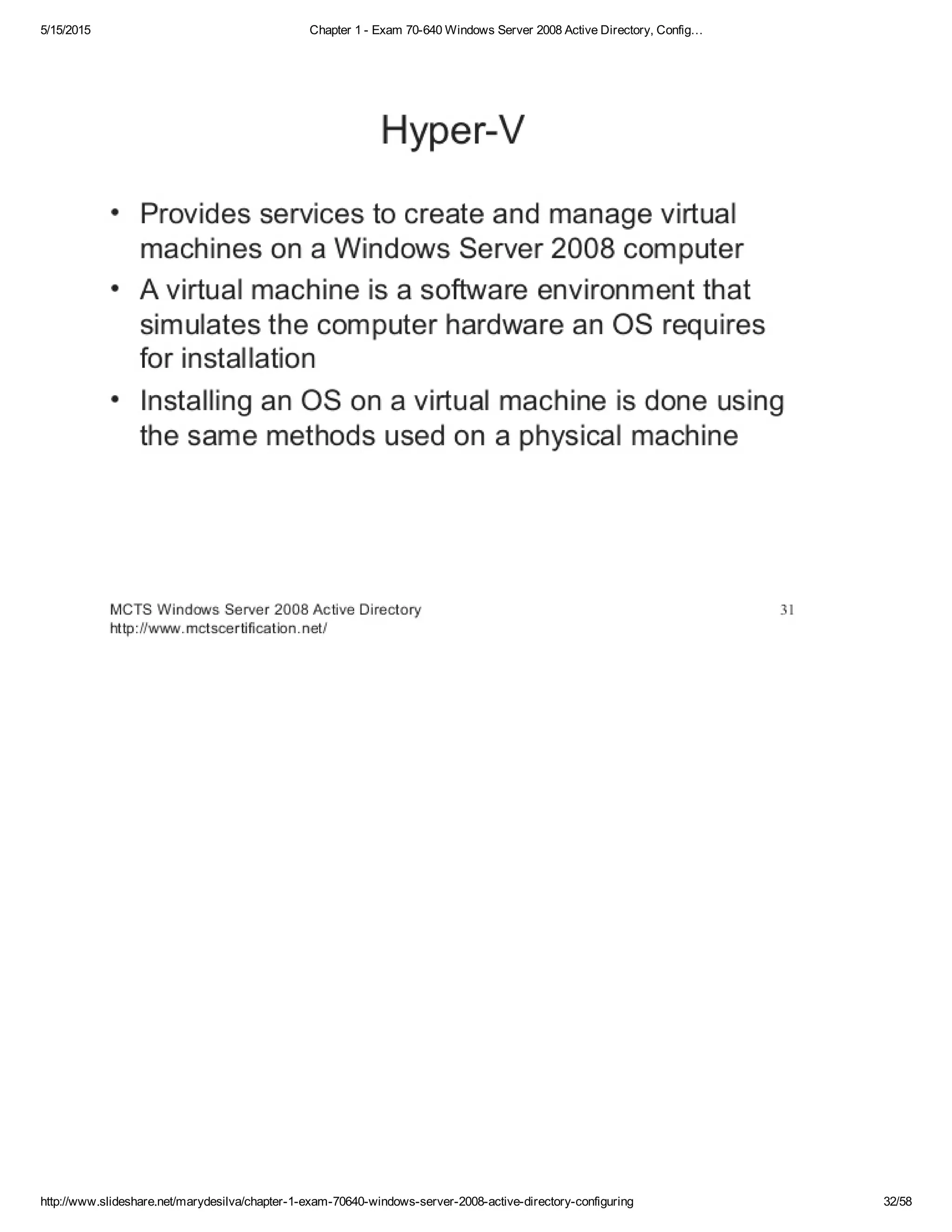 Chapter 1 exam 70-640 windows server 2008 active directory, config… | PDF
