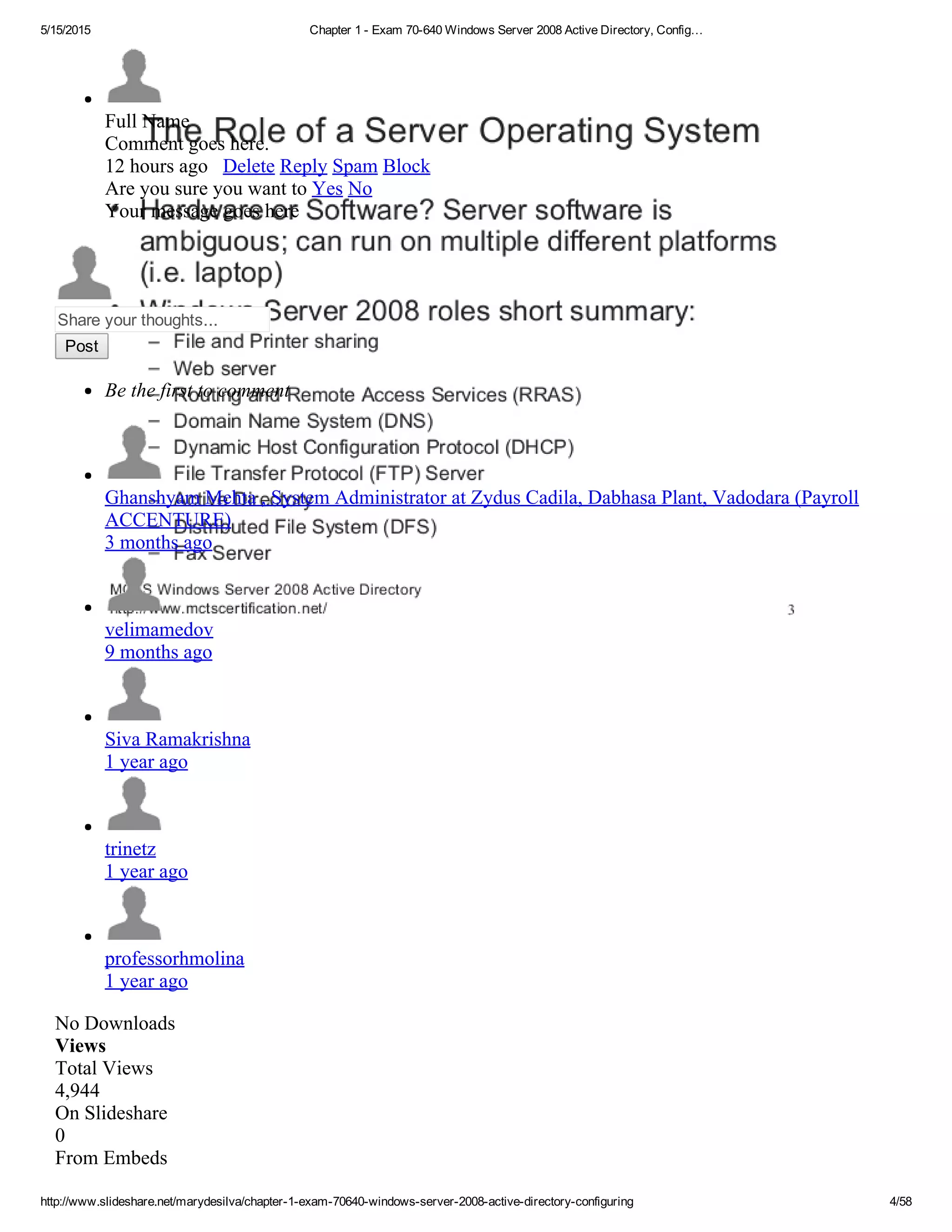Chapter 1 exam 70-640 windows server 2008 active directory, config… | PDF