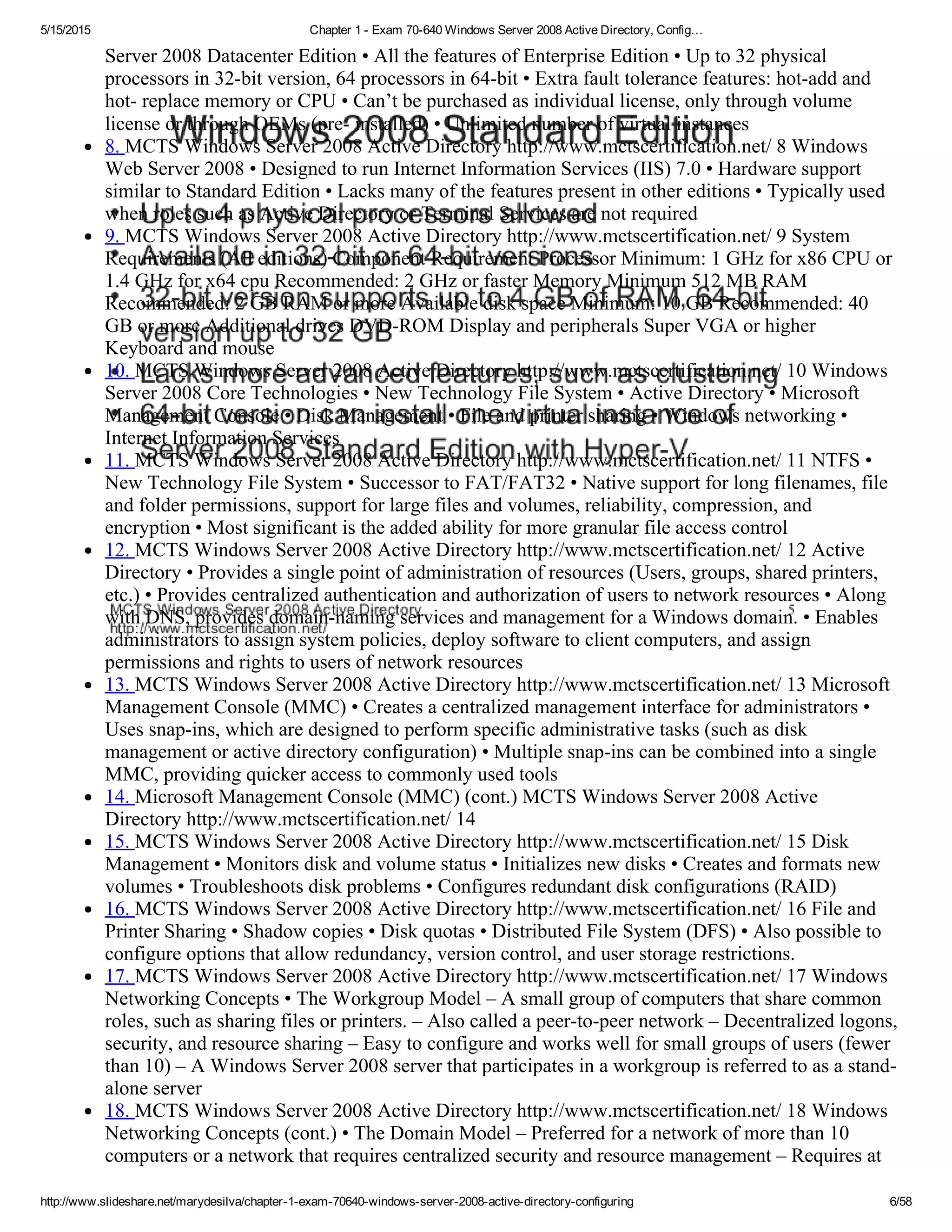 Chapter 1 exam 70-640 windows server 2008 active directory, config… | PDF