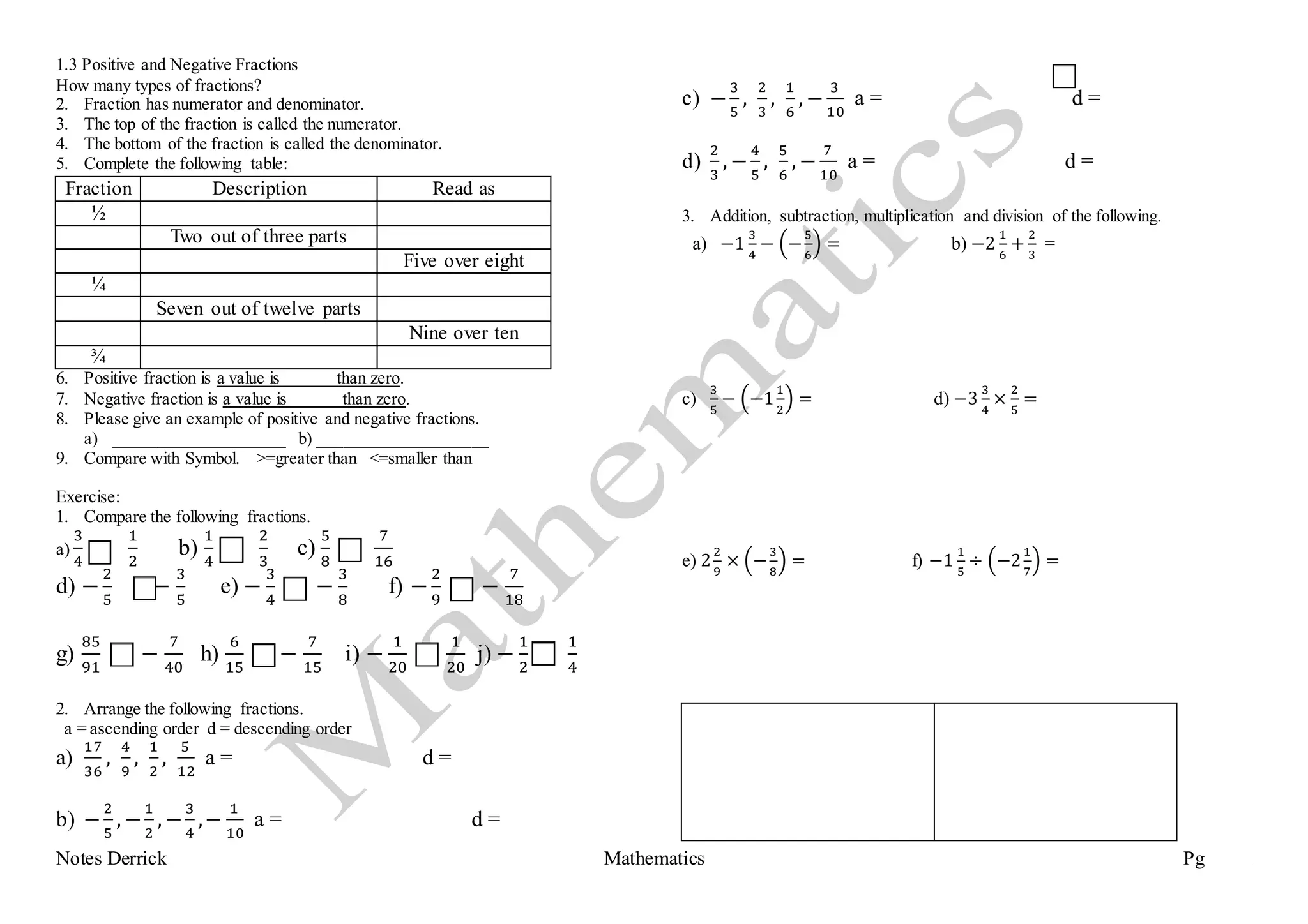 Mathematics Form 1-chapter 1 Rational Numbers -integers -basic