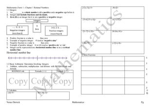 Mathematics Form 1-Chapter 1 Rational Numbers -Integers -Basic ...