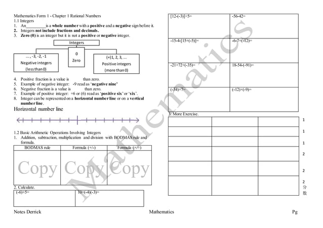 Mathematics Form 1-Chapter 1 Rational Numbers -Integers -Basic ...