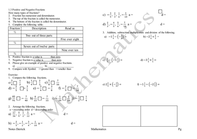Mathematics Form 1-Chapter 1 Rational Numbers -Integers -Basic ...
