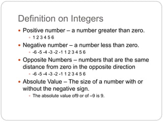 Performing Addition and Subtraction on Integers | PPT