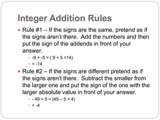 Performing Addition and Subtraction on Integers | PPT