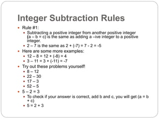 Performing Addition and Subtraction on Integers | PPT
