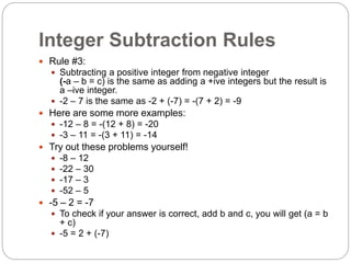 Performing Addition and Subtraction on Integers | PPT