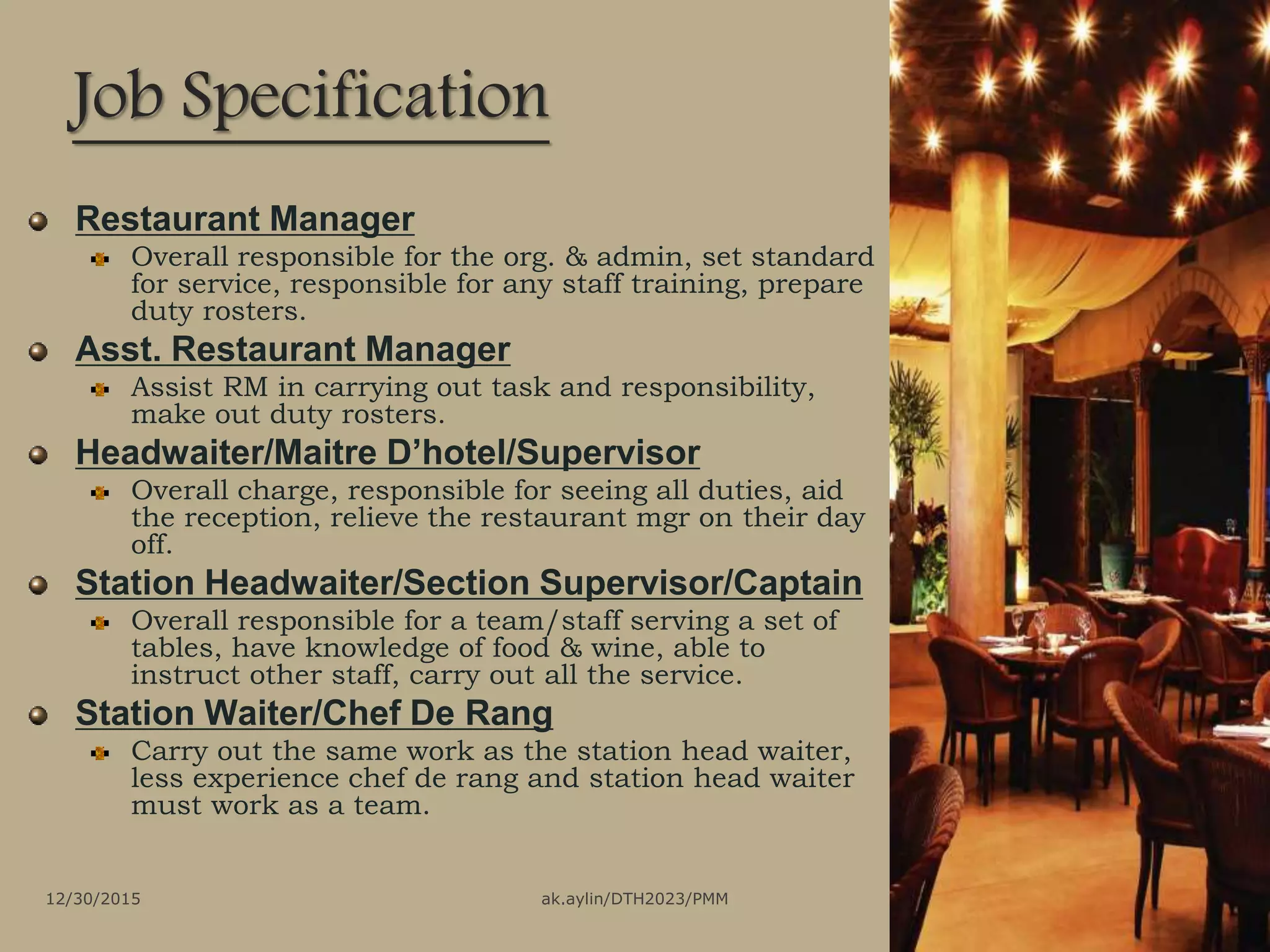 Chapter 1 Introduction to Food & Beverages Service | PPTX