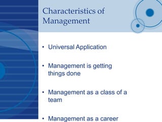 MANAGEMENT- DEFINITION, OBJECTIVES,CHARACTERISTICS AND FUNCTION | PPTX