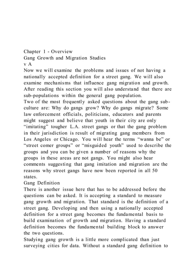Chapter 1 - Overview Gang Growth and Migration Studies v A | DOCX ...