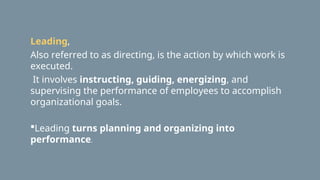 planning, organizing, leading, and controlling of resources | PPT
