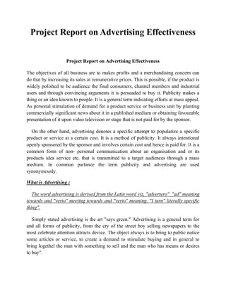 Project report on advertising effectiveness | DOCX