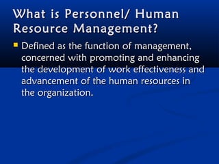 Role of Personnel Human Resource Management | PPT
