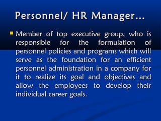 Role of Personnel Human Resource Management | PPT
