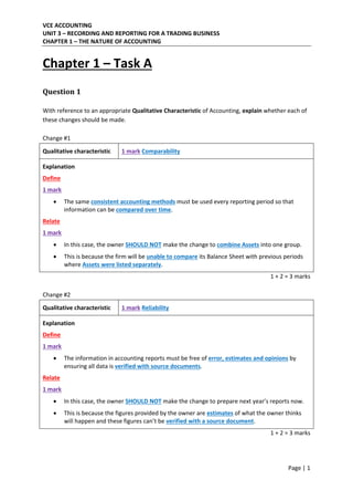 VCE ACCOUNTING CHAPTER 1 QUALITATIVE CHARACTERISTICS | PDF