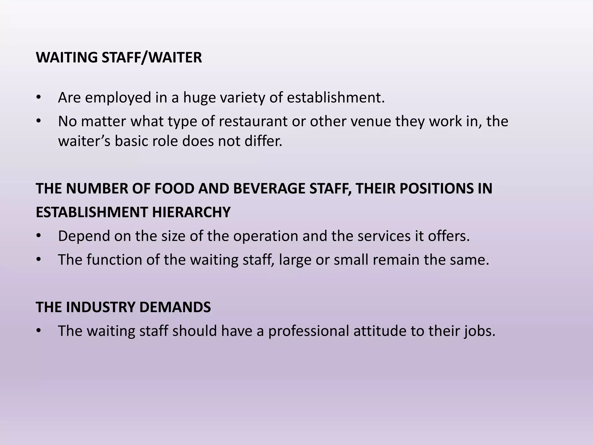 INTRODUCTION TO HOSPITALITY AND THE WAITER | PPTX
