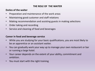 INTRODUCTION TO HOSPITALITY AND THE WAITER | PPTX