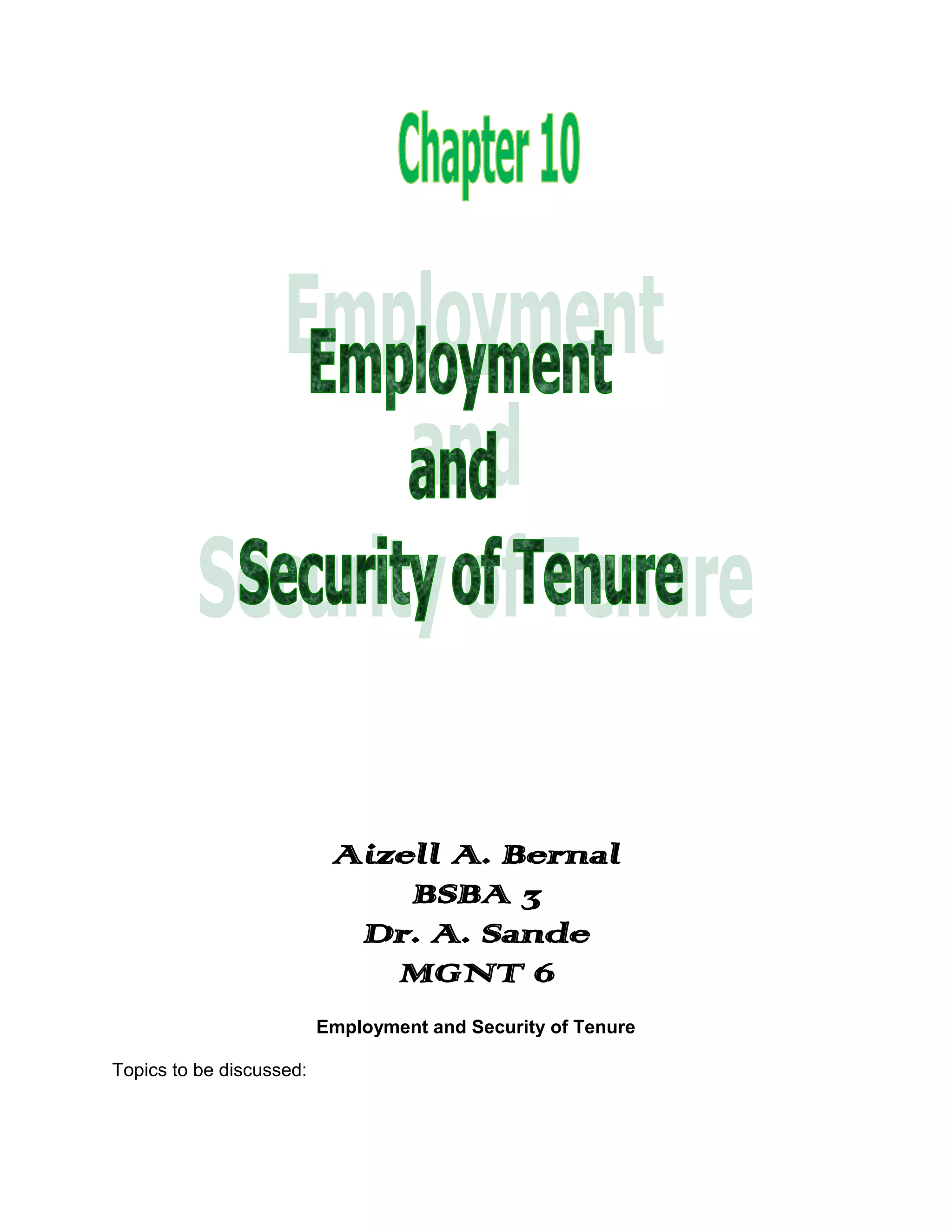 Chapter 10 - Employment ans Security of Tenure | DOCX