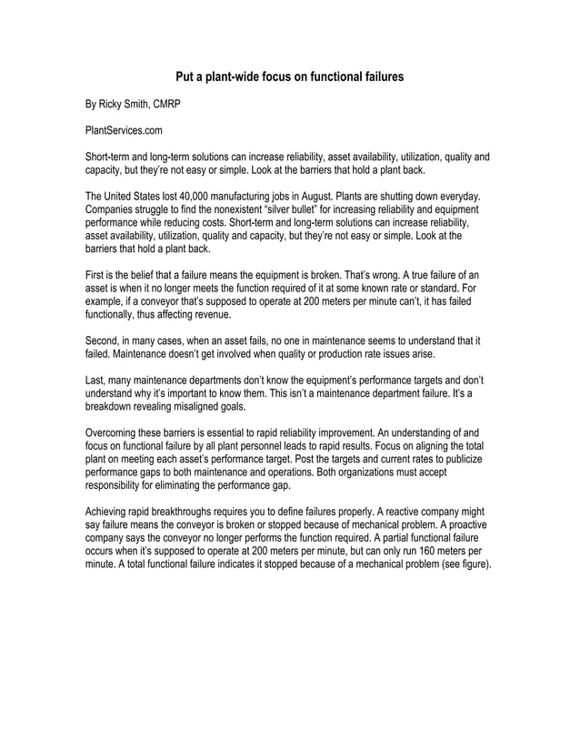 Put a Plant Wide Focus on Functional Failures | PDF