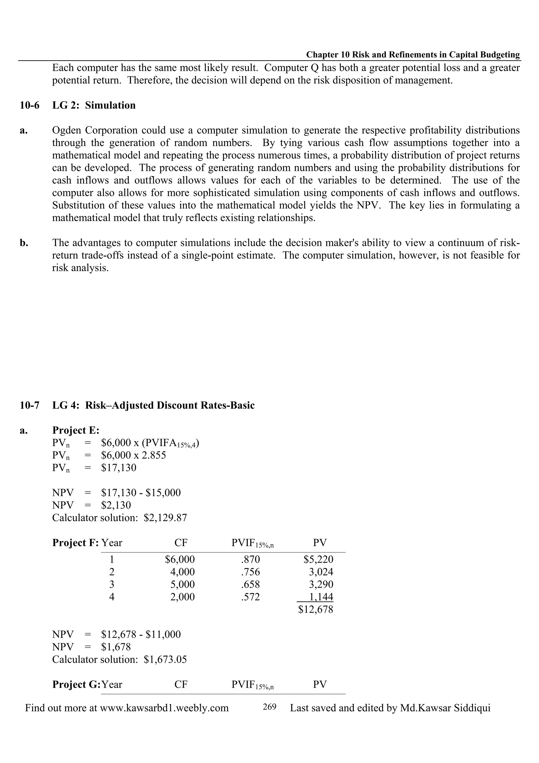 Chapter 10:Risk and Refinements In Capital Budgeting | PDF