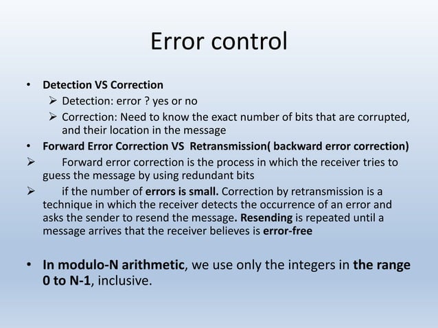 Error Detection And Correction Concepts In Data Communication And