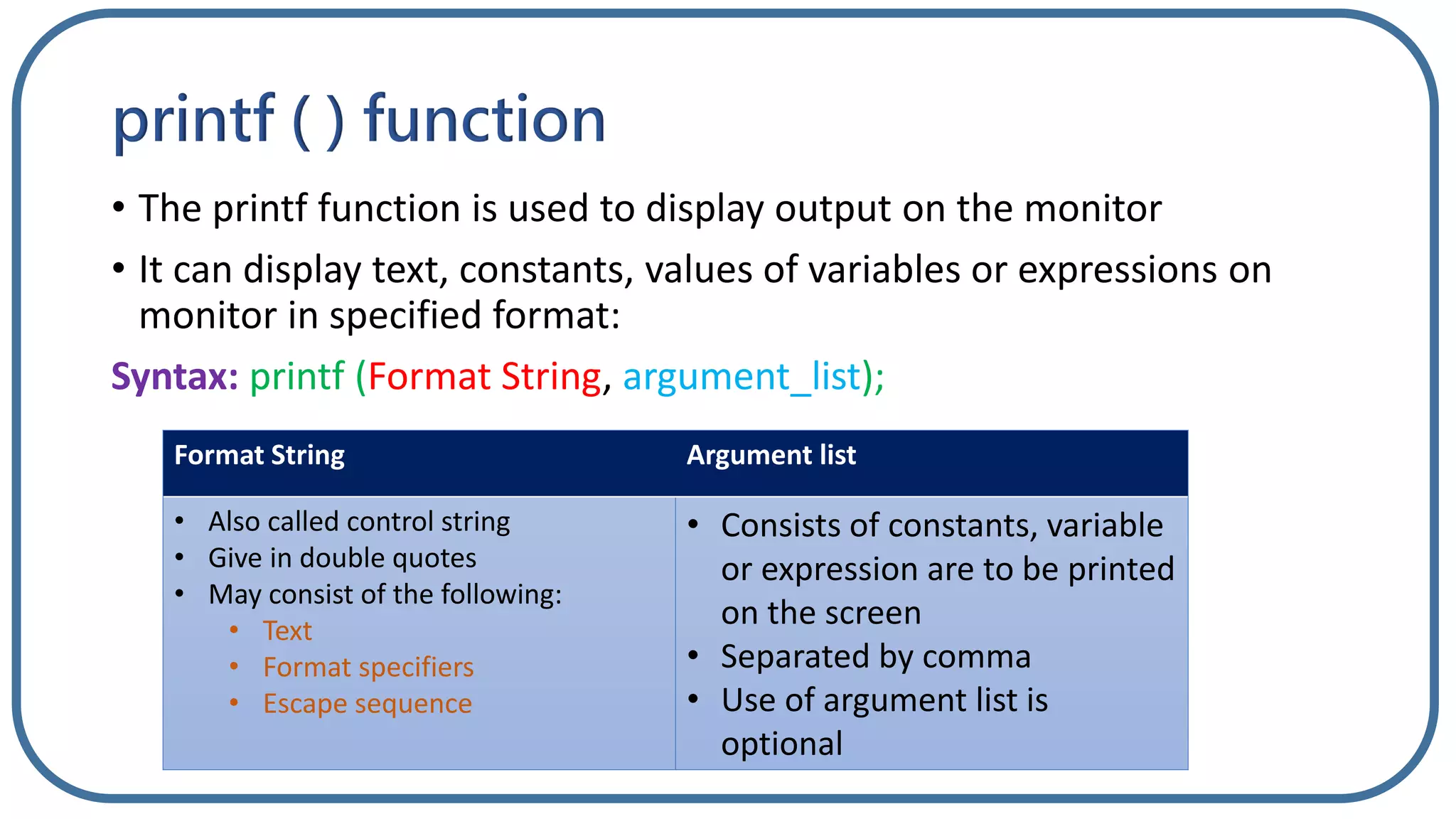 Input And Output In C Language Ppt