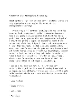 Chapter 10 Case ManagementCounselingReading this excerpt from.docx ...