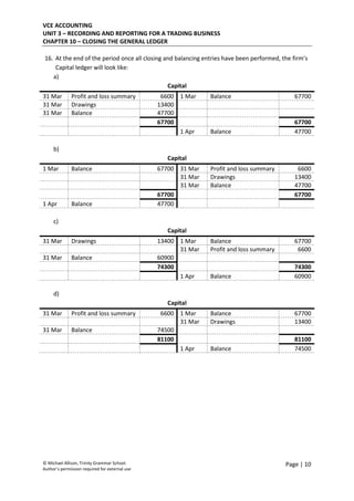Chapter 10 Closing the General Ledger – Test | PDF