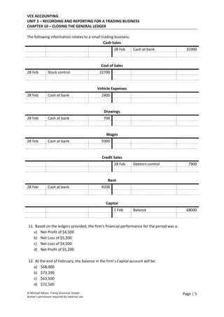 Chapter 10 Closing the General Ledger – Test | PDF