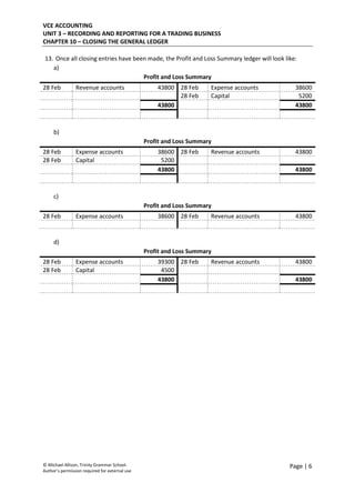 Chapter 10 Closing the General Ledger – Test | PDF