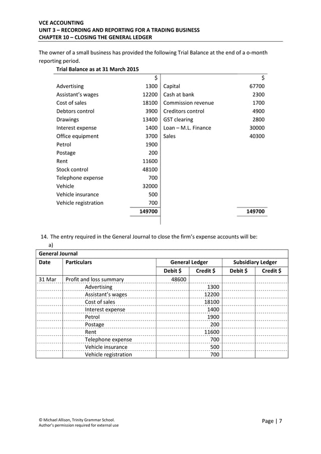 Chapter 10 Closing the General Ledger – Test | PDF