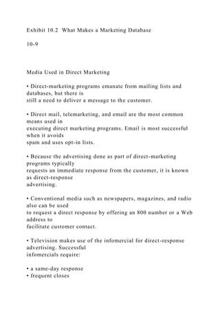 Chapter 10 Direct Marketing 10-1 1. Identify p.docx | Databases ...