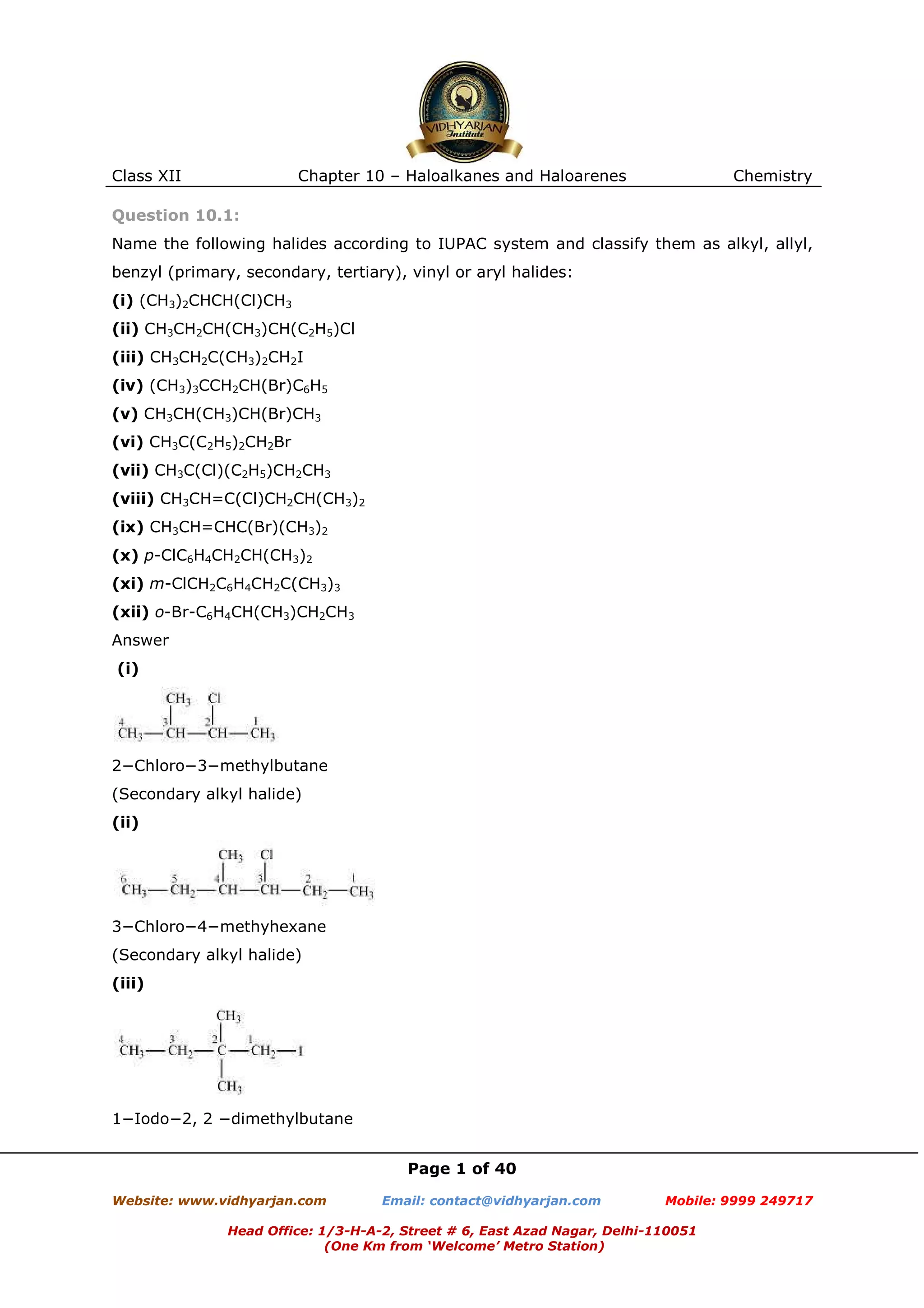 Chapter 10 haloalkanes and haloarenes | PDF