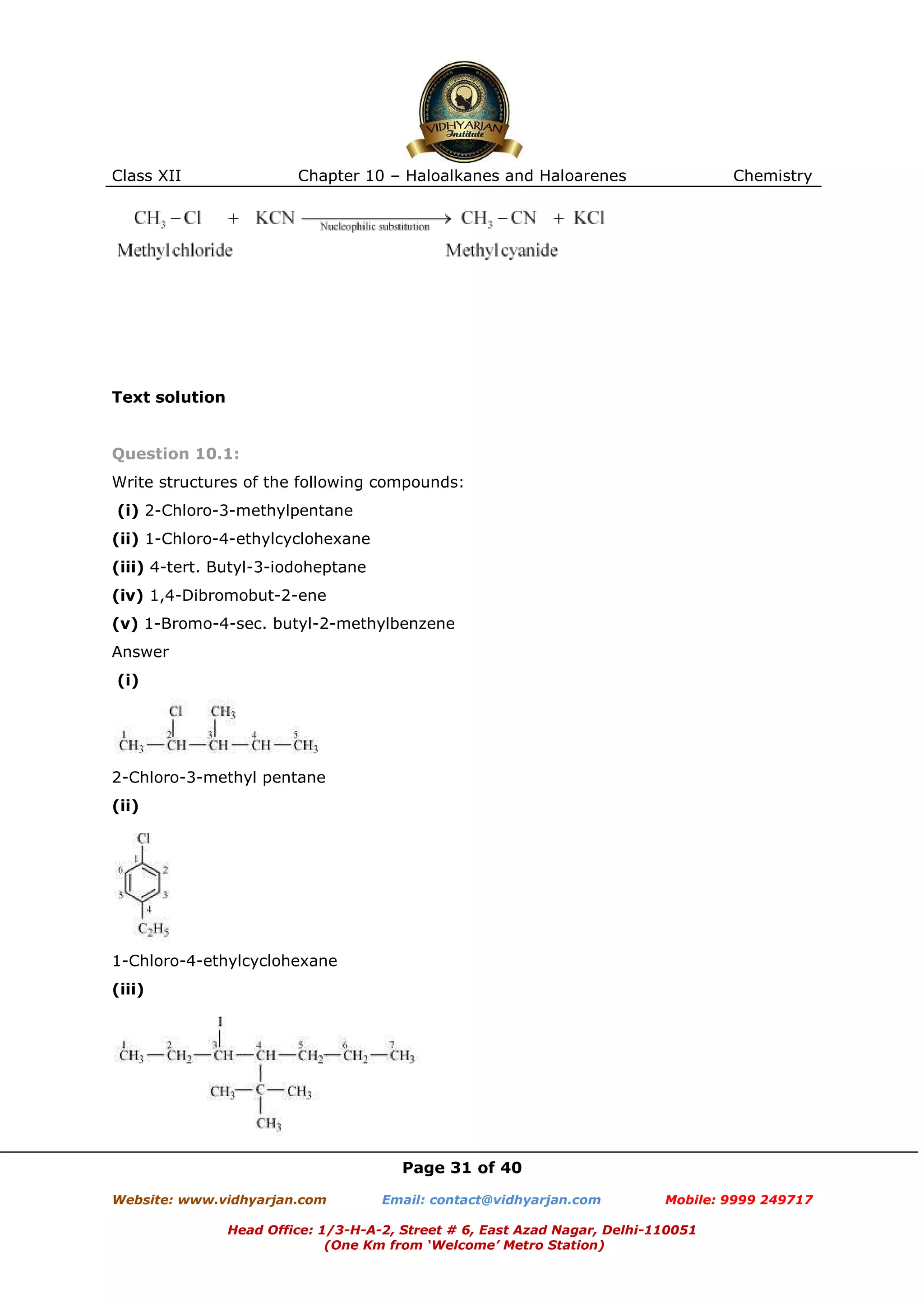 Chapter 10 haloalkanes and haloarenes | PDF