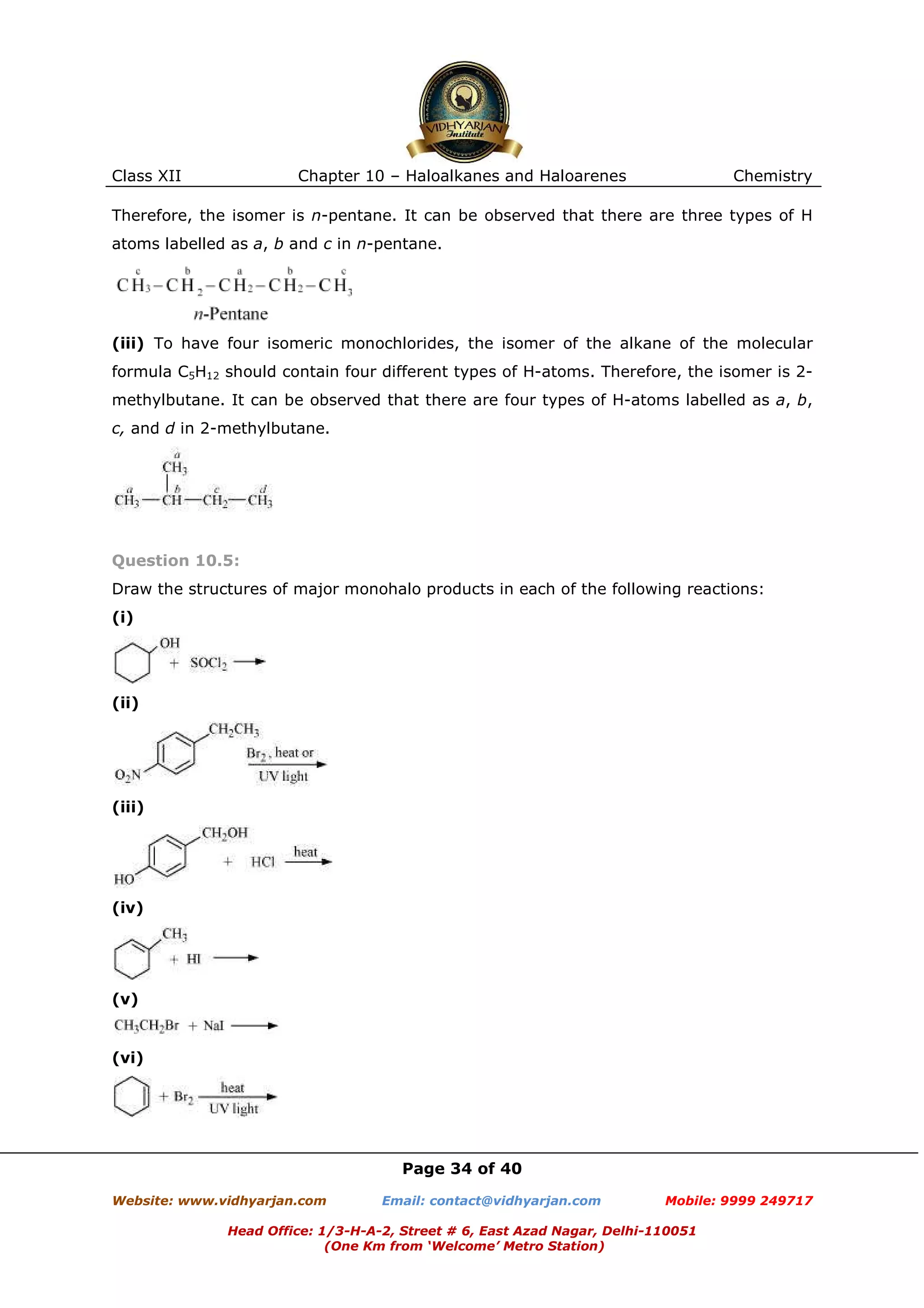 Chapter 10 haloalkanes and haloarenes | PDF