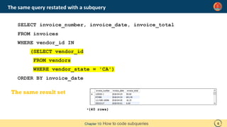 Chapter 10 How to code subqueries.pdf for coding | PDF