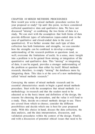 CHAPTER 10 MIXED METHODS PROCEDURESHow would you write a mixed m | PDF