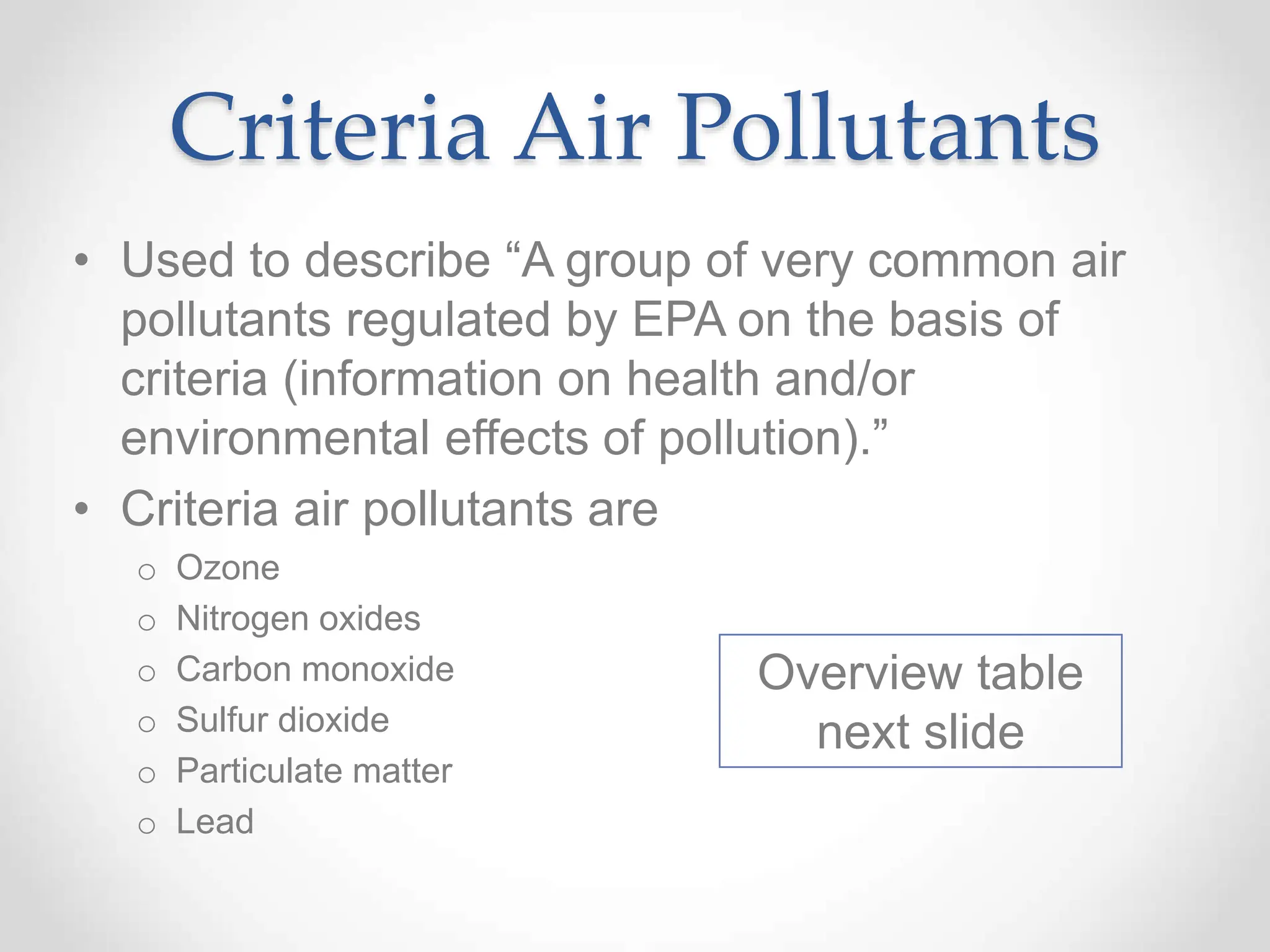 Air Quality Presentation - EEH Chapter 10 | PPT