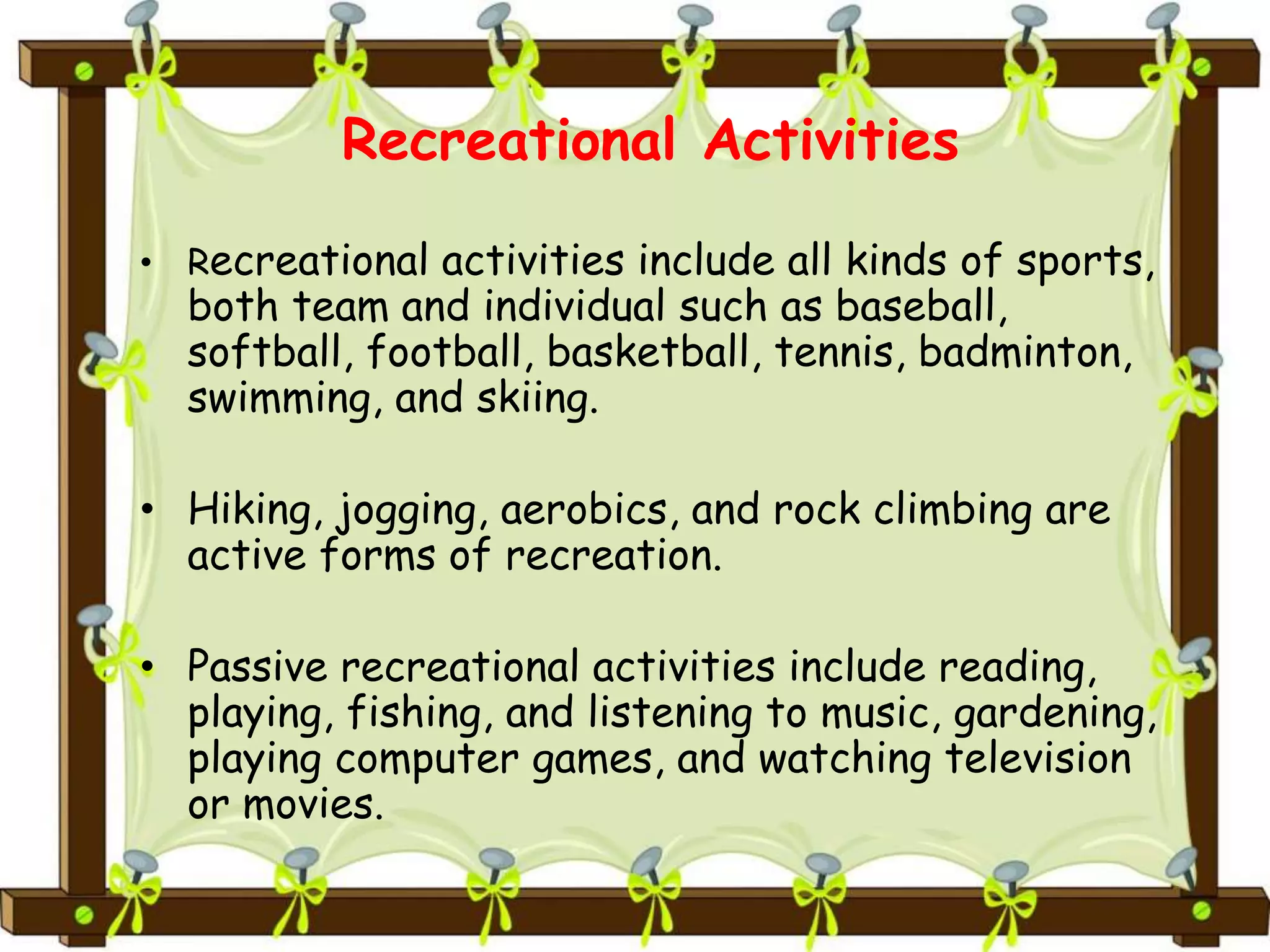 Principles of Tourism Chapter 10 (recreation and leisure) | PPTX