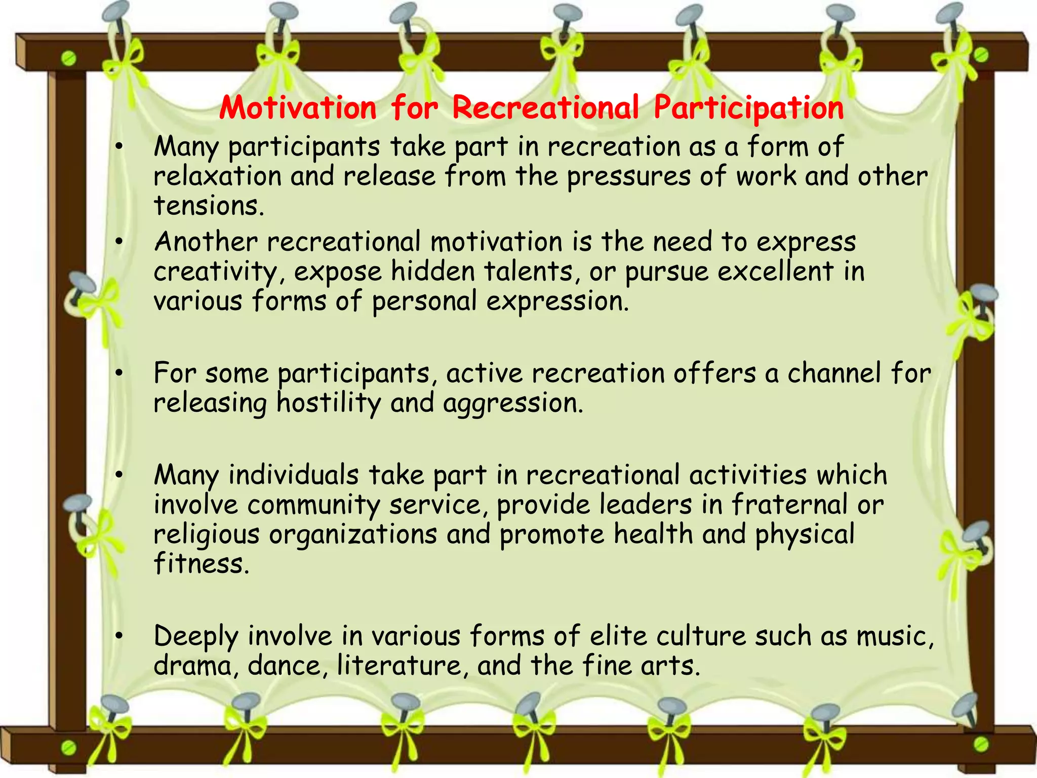 Principles of Tourism Chapter 10 (recreation and leisure) | PPTX