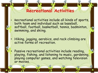 Principles of Tourism Chapter 10 (recreation and leisure) | PPTX