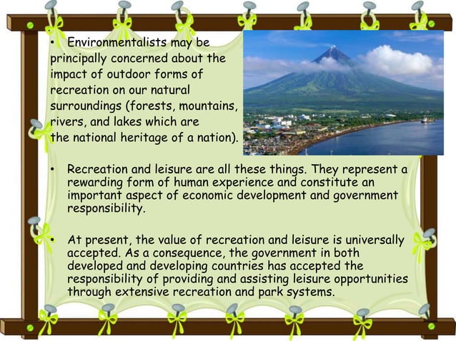 Principles of Tourism Chapter 10 (recreation and leisure) | PPTX