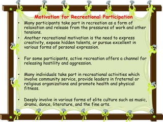 Principles of Tourism Chapter 10 (recreation and leisure) | PPTX