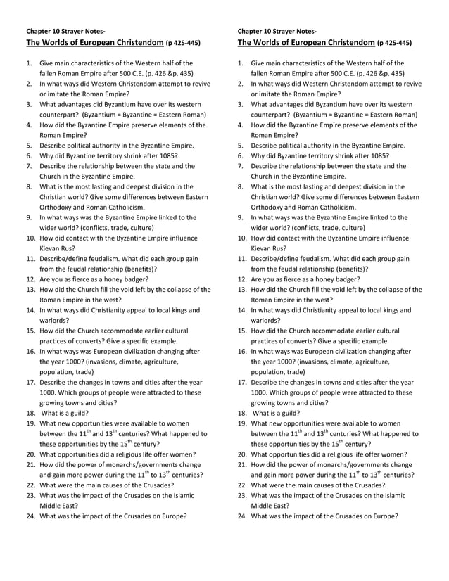 Chapter 10 strayer notes | DOCX | Christianity | Religion & Spirituality