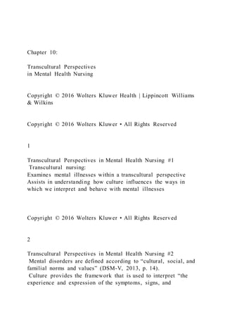 Chapter 10 Transcultural Perspectivesin Mental Health Nur | DOCX