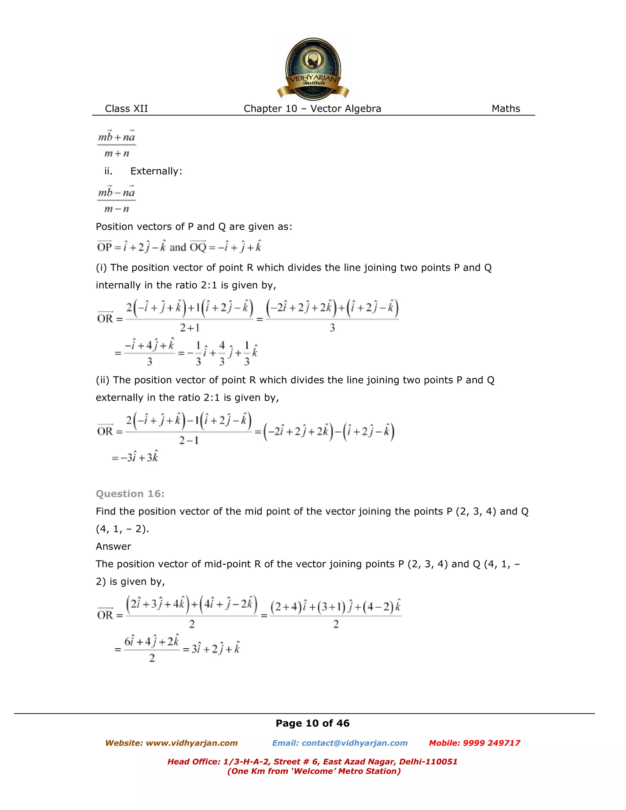 Chapter 10 vector_algebra | PDF